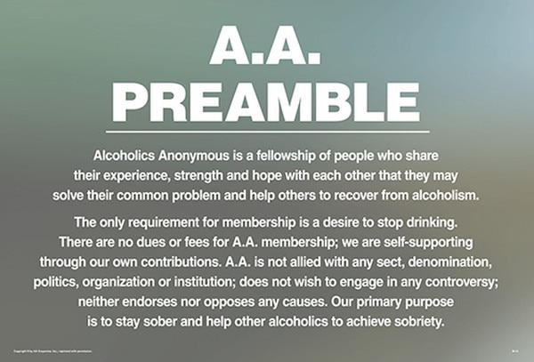 Alcoholics Anonymous Preamble Printable Alcoholics Anonymous Preamble Printable